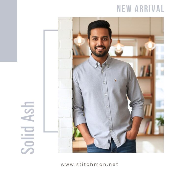 Solid ash oxford cotton formal shirt for men – SOL250708 – Stitchman
